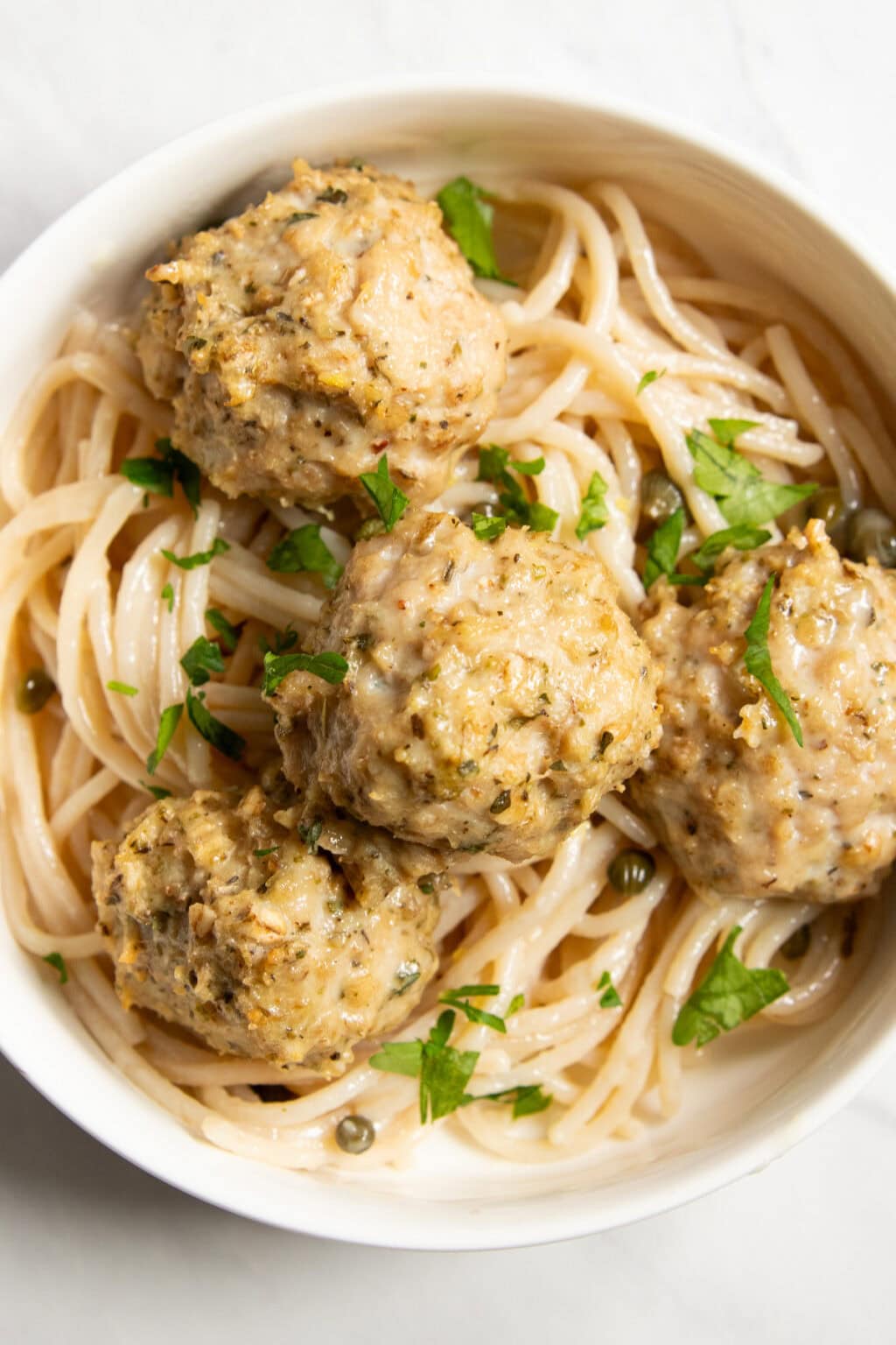 Low FODMAP Chicken Piccata Meatballs with Spaghetti - Fun Without FODMAPs